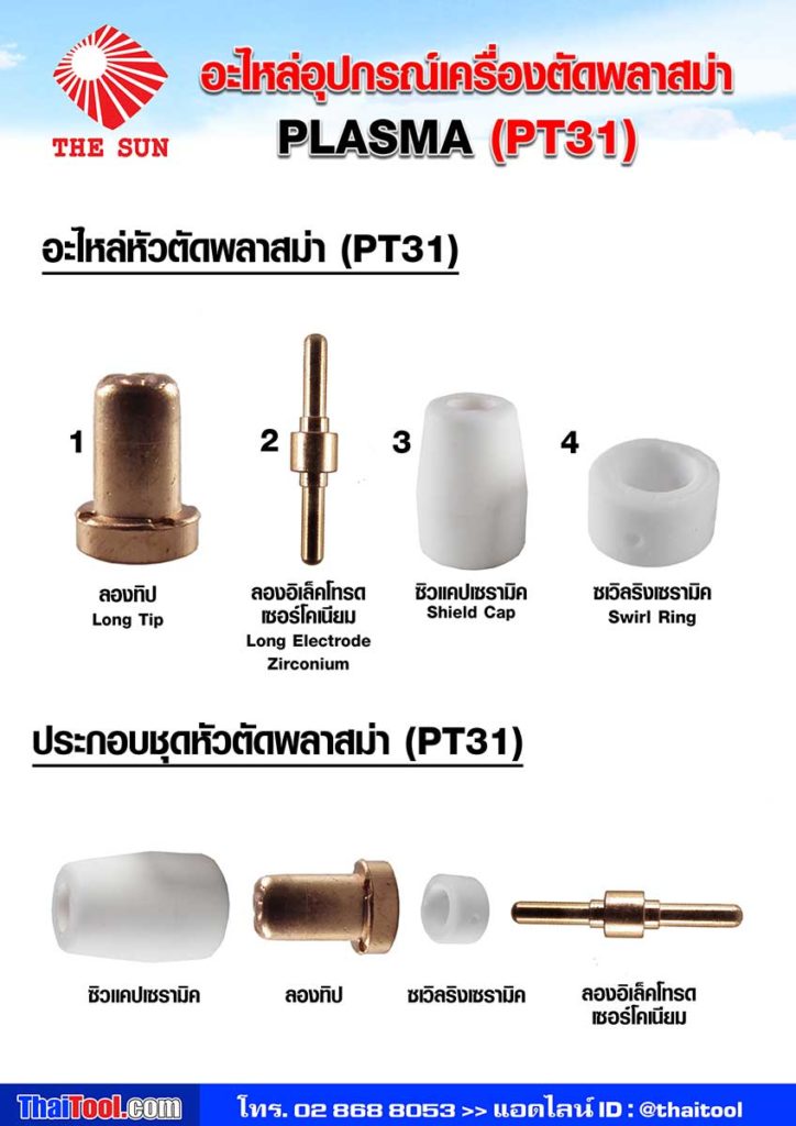 THE SUN อะไหล่อุปกรณ์เครื่องตัดพลาสม่า PT31 (PLASMA)